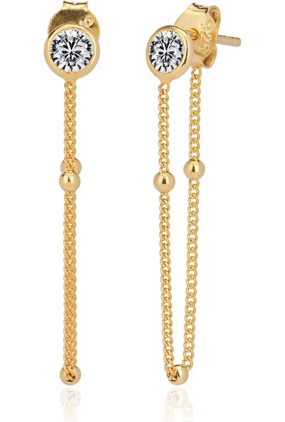 Coşar Silver 5 mm Yuvarlak Kesim Zirkon Taşlı Altın Kaplama Toplu Zincirli Gümüş Küpe Coşar Silver 5 mm Yuvarlak Kesim Zirkon Taşlı Altın Kaplama Toplu Zincirli Gümüş Küpe