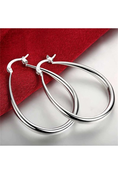 Abbsee 925A Gümüş Damla Çember Halka Küpe 4cm Abiye Gece Küpe Abbsee 925A Gümüş Damla Çember Halka Küpe 4cm Abiye Gece Küpe