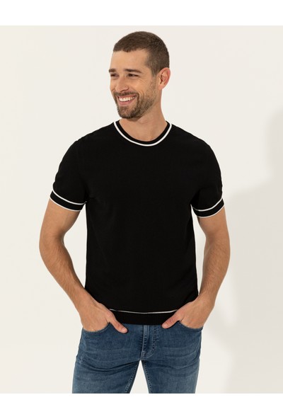 Pierre Cardin Siyah Slim Fit Bisiklet Yaka Kısakol Triko Kazak 50249698-VR046 Pierre Cardin Siyah Slim Fit Bisiklet Yaka Kısakol Triko Kazak 50249698-VR046