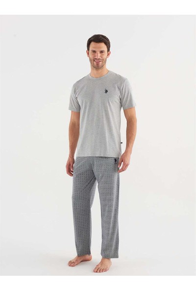 U.s. Polo Assn. Erkek Gri Melanj Yuvarlak Yaka Pijama Takım