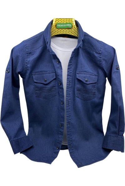 Asortik Kids Erkek Likralı Slim Fit Kot Gömlek