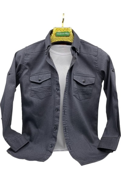 Asortik Kids Erkek Likralı Slim Fit Kot Gömlek