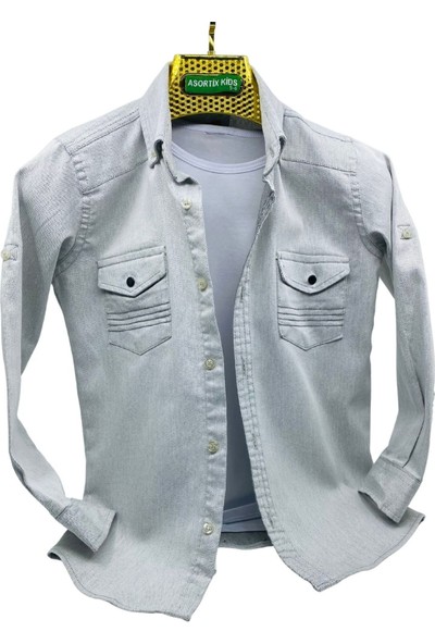 Asortik Kids Erkek Likralı Slim Fit Kot Gömlek