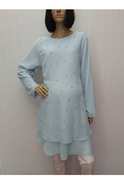 Tria Incili Çift Kat Yazlık Hamile Şifon Tunik