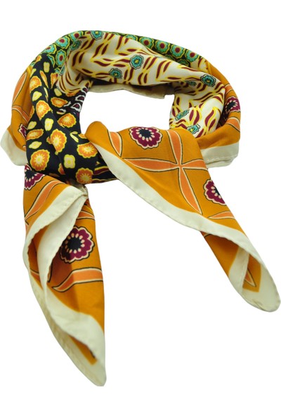 Unicorn Renkli Hardal Zemin Çiçek Desenli Fular