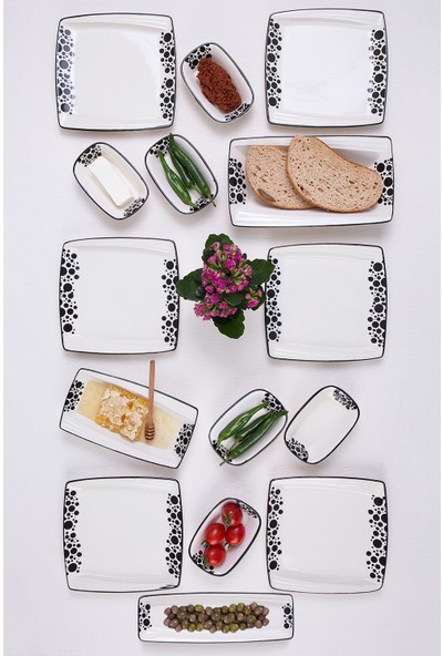 Kahvaltı Takımı 15 Parça 6 Kişilik Benekli El Dekoru