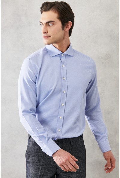 Ac&Co / Altınyıldız Classics Erkek Beyaz-Açık Mavi Slim Fit Dar Kesim İtalyan Yaka Armürlü Casual Gömlek Ac&Co / Altınyıldız Classics Erkek Beyaz-Açık Mavi Slim Fit Dar Kesim İtalyan Yaka Armürlü Casual Gömlek