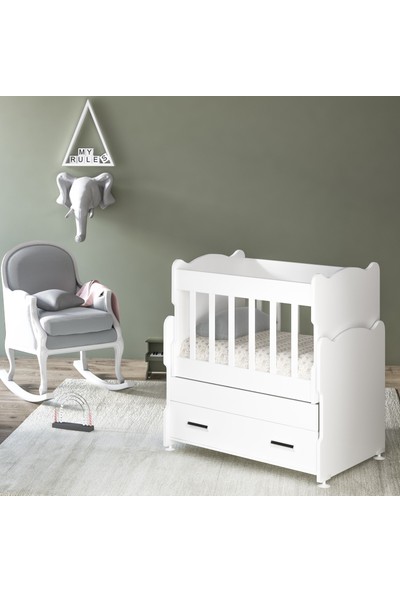 Bubu Home Pasafir Bebek Çekmeceli Sallanır Beşik Beyaz