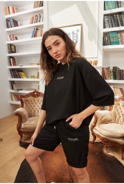 Siyah T-Shirt Şort Alt Üst Unisex Spor Takım