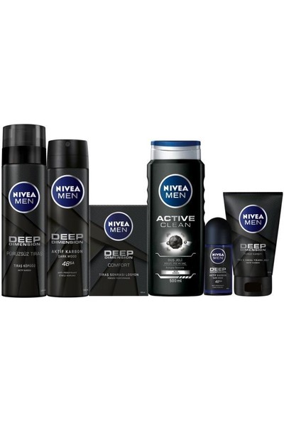 Nivea Men Deep Dimension Damat Çeyiz Erkek Bakım Seti Duş Jeli, Tıraş Seti ve Deodorant Nivea Men Deep Dimension Damat Çeyiz Erkek Bakım Seti Duş Jeli, Tıraş Seti ve Deodorant