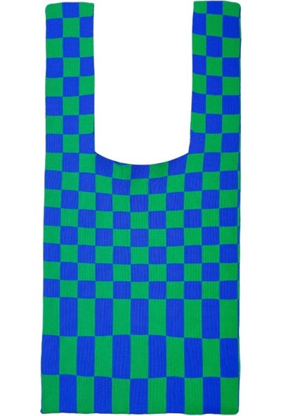 Baosity Bayanlar Izgara Desen Örme Omuz Çantası Kadın Çanta Rahat Omuz Çantaları Mavi Yeşil (Yurt Dışından)