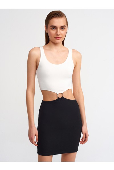 90337 Halka Detaylı Mini Elbise-Siyah