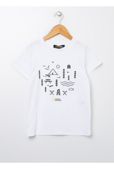 National Geographic Fireboy Bisiklet Yaka Standart Kalıp Baskılı Ekru Erkek Çocuk T-Shirt