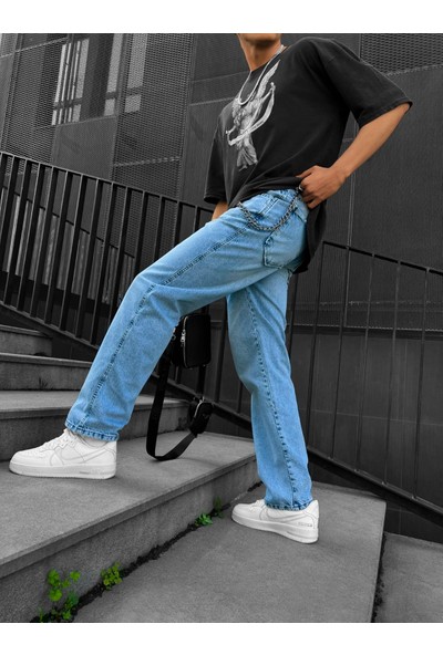 Abluka Online Zincirli Baggy Fit Jean Mavi