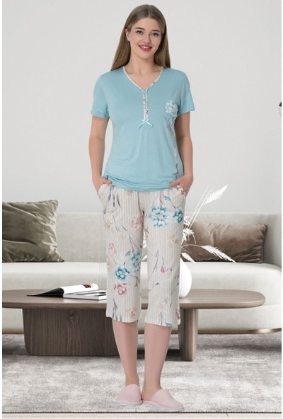 Şık Mecit Turkuaz Capri Kadın Pijama Takımı Şık Mecit Turkuaz Capri Kadın Pijama Takımı