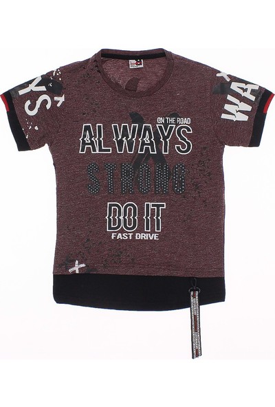 Beneti Always Strong Baskılı Erkek Çocuk T-Shirt - Bordo - 4-5 Yaş