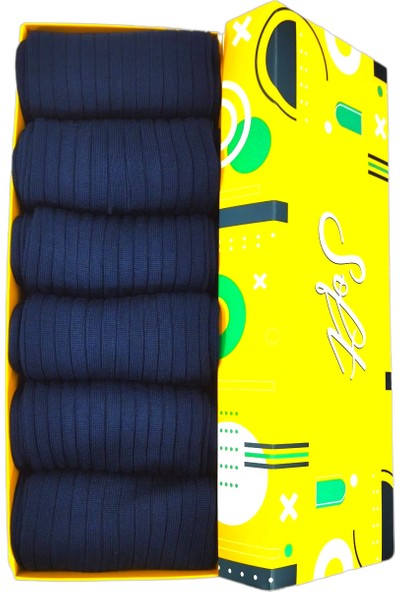 Soft Socks Soft 6'lı Erkek % 100 Merserize Lacivert Derbyli(Çizgili) Dikişsiz Soket Çorap Kutusu - Özel Ürün