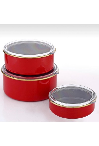Bonera Vakum Vapaklı Saklama Kabı Kırmızı Yaldız Kenar 6 Parça Kaklama Kabı 14-16-18 cm Bonera Vakum Vapaklı Saklama Kabı Kırmızı Yaldız Kenar 6 Parça Kaklama Kabı 14-16-18 cm