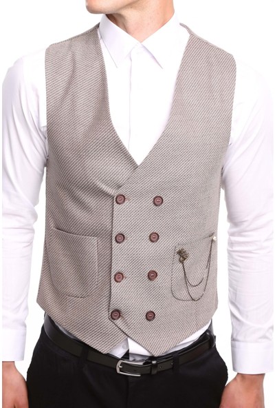 Intersivin Slim Fit Likralı Toprak Erkek Tek Yelek