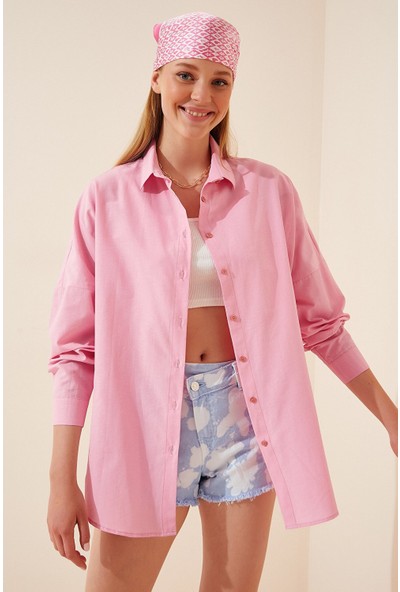 Loveofzi Kadın Pembe Oversize Uzun Basic Gömlek Loveofzi Kadın Pembe Oversize Uzun Basic Gömlek