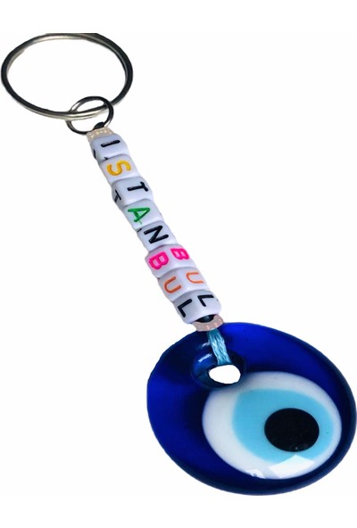 Beyoğlu Hediyelik Istanbul Yazılı Cam Nazar Boncuklu Çanta Anahtarlık Süsü