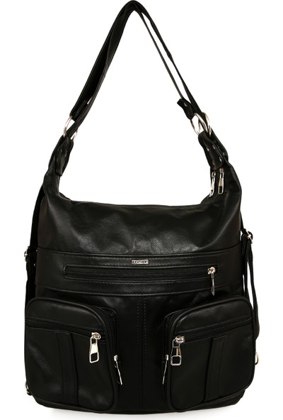 Hakiki Deri Siyah Sırt ve Omuz Çantası