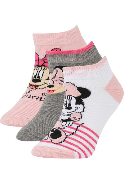 DeFacto Kız Çocuk Disney Mickey & Minnie Lisanslı Pamuklu 3lü Kısa ÇORAP X2196A6NS