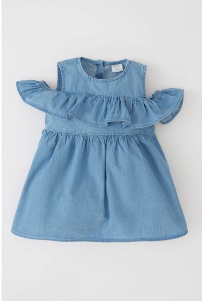 DeFacto Kız Bebek Regular Fit Bisiklet Yaka Kolsuz Jean Elbise W8415A222SM