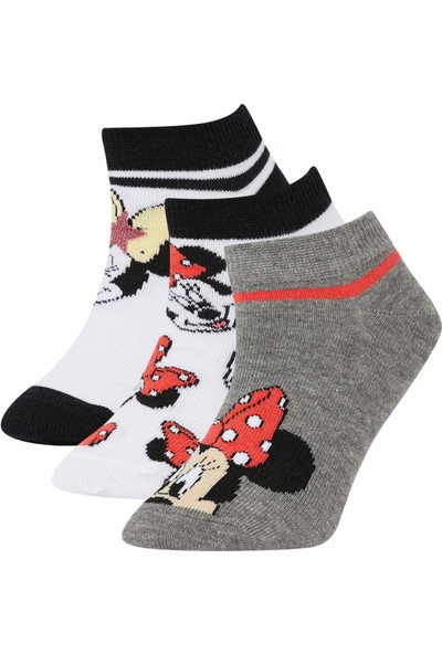DeFacto Kız Çocuk Disney Mickey & Minnie Lisanslı Pamuklu 3'lü Kısa Çorap X2198A6NS