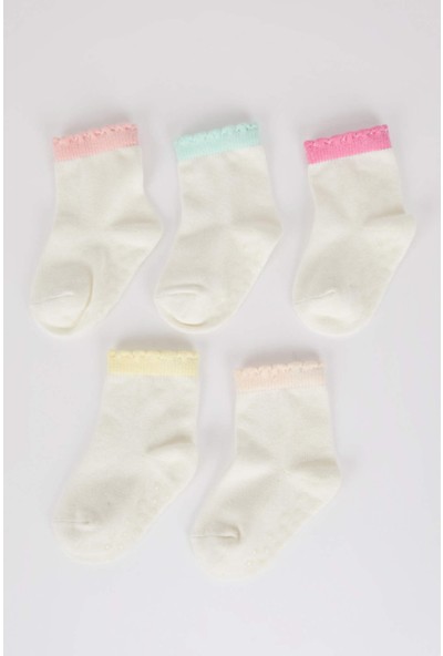 DeFacto Kız Bebek Pamuklu Kaydırmaz Tabanlı 5'li Uzun Çorap X6298A2NS DeFacto Kız Bebek Pamuklu Kaydırmaz Tabanlı 5'li Uzun Çorap X6298A2NS
