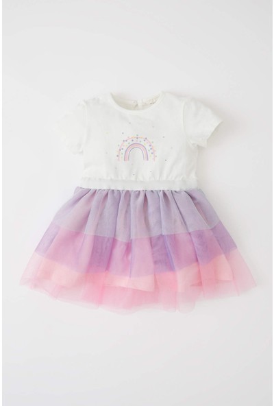 DeFacto Kız Bebek Regular Fit Bisiklet Yaka Kısa Kollu ELBISE X6173A222SM