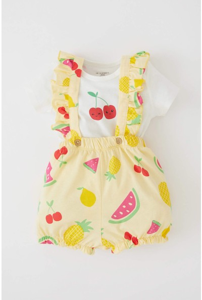 DeFacto Kız Bebek Regular Fit Meyve Desenli Kısa Kollu Tişört Tulum Tulum Takım X8748A222SM
