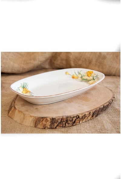 Sarı Çiçek Desen Kayık Tabak
