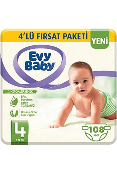 EKS Ticaret Evy Baby Bebek Bezi 4 Beden (7-14 Kg) Maxi %100 Doğal Pamuk, 108 Adet EKS Ticaret Evy Baby Bebek Bezi 4 Beden (7-14 Kg) Maxi %100 Doğal Pamuk, 108 Adet