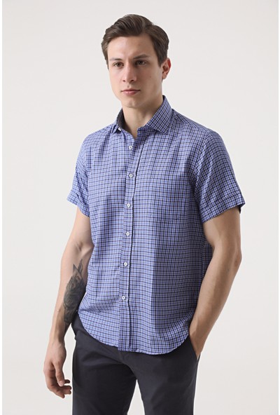 Ds Damat Regular Fit Lacivert Pötikare Gömlek