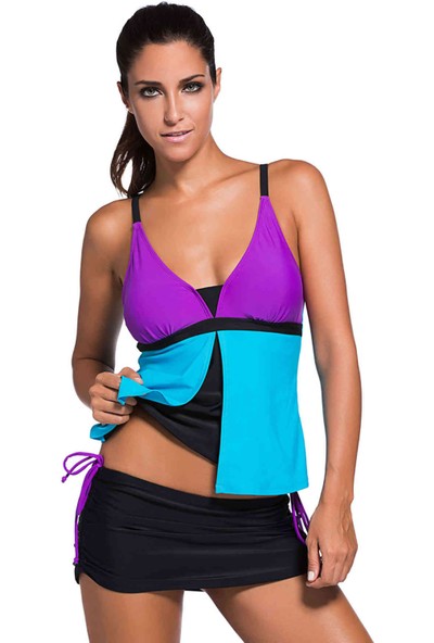Mila Renkli Tankini Etekli Bikini Takım Mila Renkli Tankini Etekli Bikini Takım