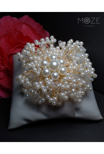 Moze İstanbul Incili El Yapımı Yaka Broş