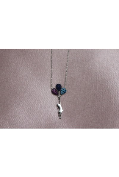 925 Ayar Gümüş Zirkon Taşlı Balon Tutan Kız Kolye