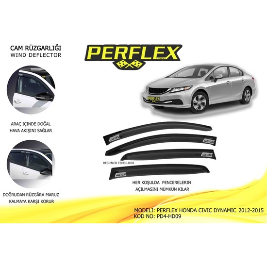 Perflex Cam Rüzgarliği Honda Civic Dynamic 2012-2015 4 Lü Fiyatı