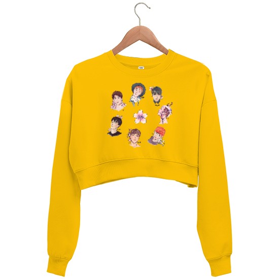 Tisho Bts Kpop Illüstrasyon Baskılı Kadın Crop Sweatshirt Fiyatı