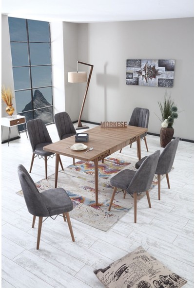 Morkese Averro Serisi Sümela 6 Sandelyeli Açılabilir Yemek ve Mutfak Masa Takımı - Gri