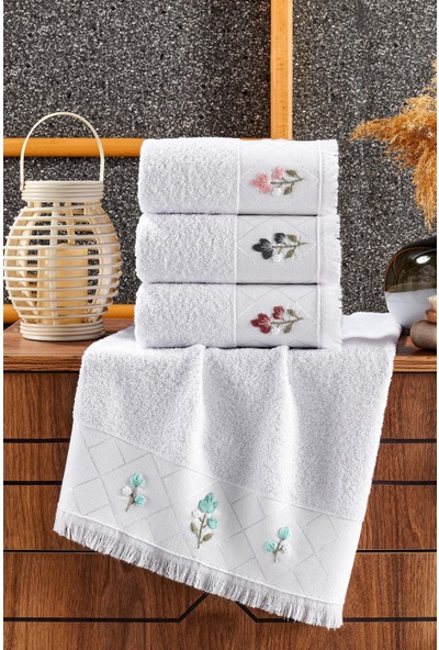 Nisa Natural El Işi Nakışlı 4'lü Havlu Seti 50X90