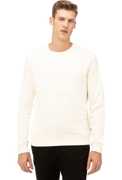 Nautica Erkek Bisiklet Yaka Sweatshirt - Ekru