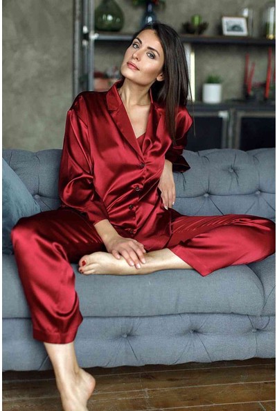 Mila Saten Pijama Takım Kırmızı