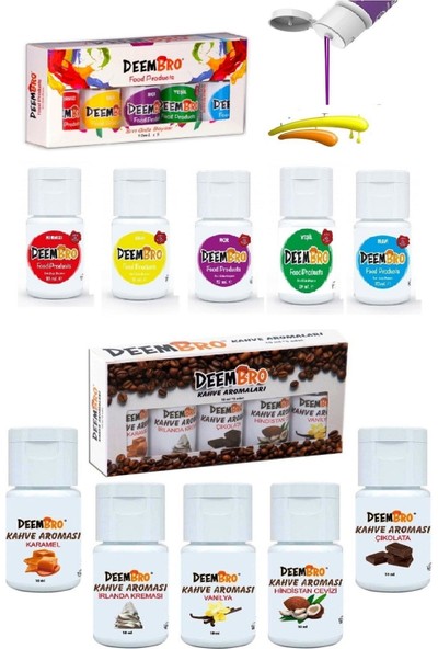 Deembro Gıda Boyası Seti 5 Adet 5 Renk 10 Ml+ Kahve Aroması 10 Ml*5 Adet 5 Farklı Tat Deembro Gıda Boyası Seti 5 Adet 5 Renk 10 Ml+ Kahve Aroması 10 Ml*5 Adet 5 Farklı Tat