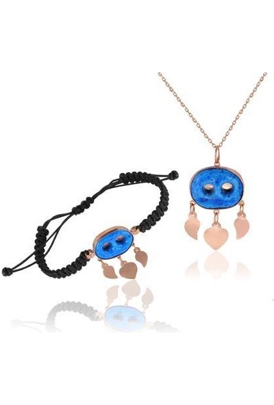 Söğütlü Silver Gümüş Rose Süryani Nazar Boncuğu Kolye ve Bileklik Ikili Set