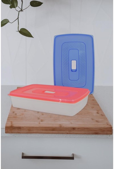 2'li Saklama Kabı Pembe, Mavi Kapaklı 2'li Saklama Kabı Pembe, Mavi Kapaklı