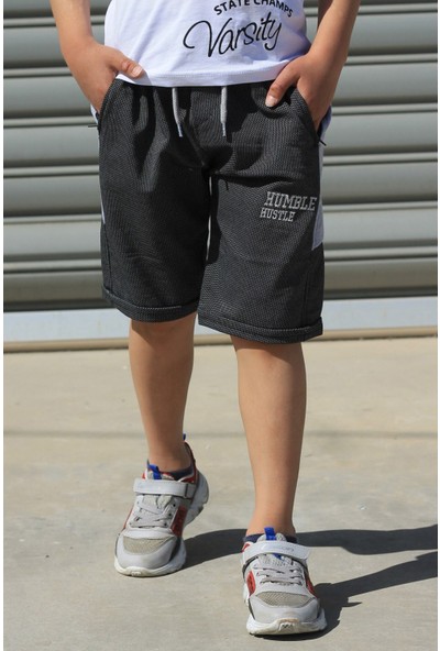 Çiggo Kids Hustle Humble Nakış Işlemeli Cepleri Fermuarlı Erkek Çocuk Şort/bermuda