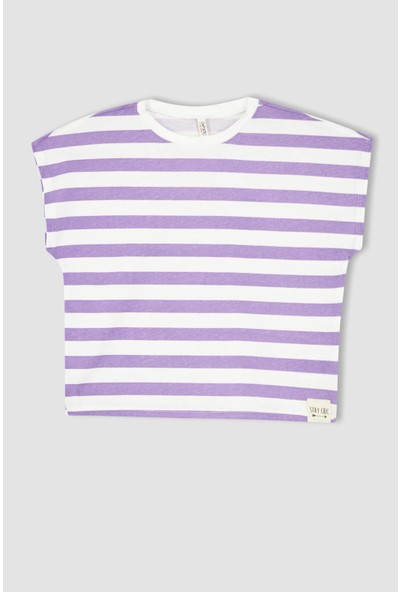 DeFacto Kız Çocuk Regular Fit Çizgili Kısa Kollu TIŞÖRT X5078A622HS