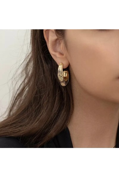 Mingy Vintage Akrilik Asimetrik Altın Kaplama Küpe Şeffaf